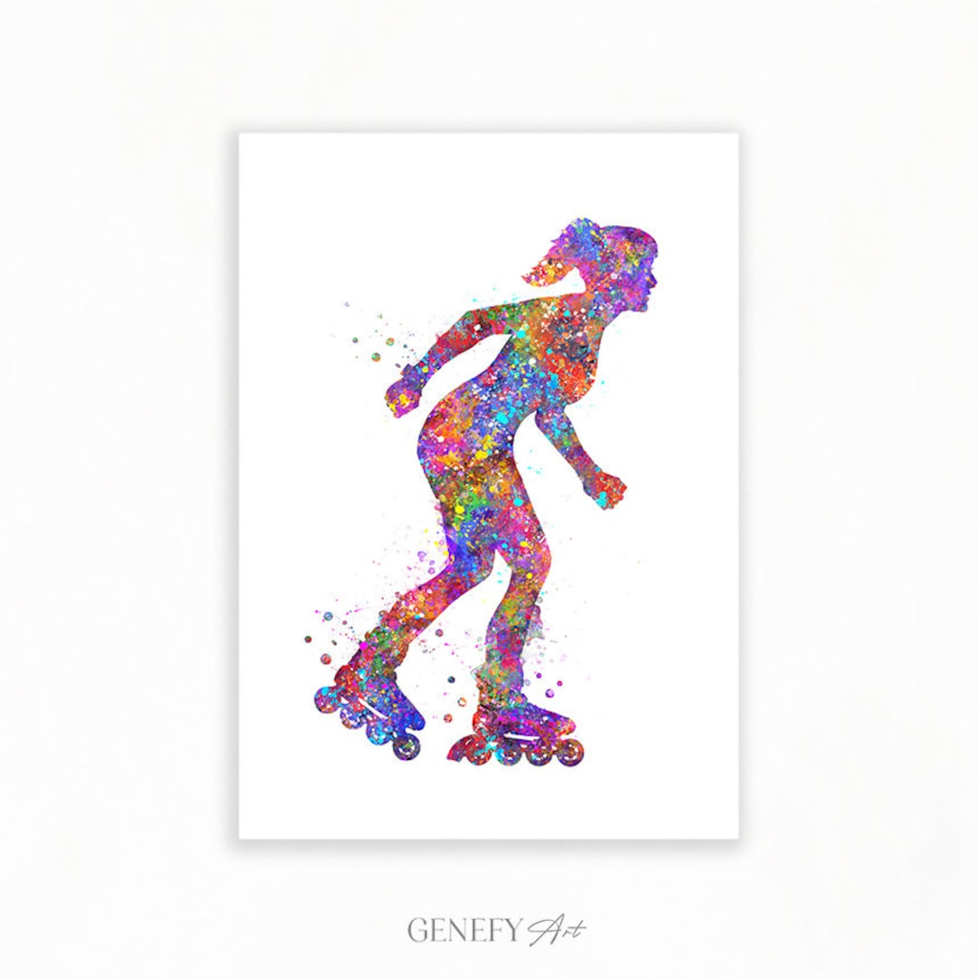 Girl Rollerblading Watercolour Art Rollerblading Gift Ideas Gift for ...