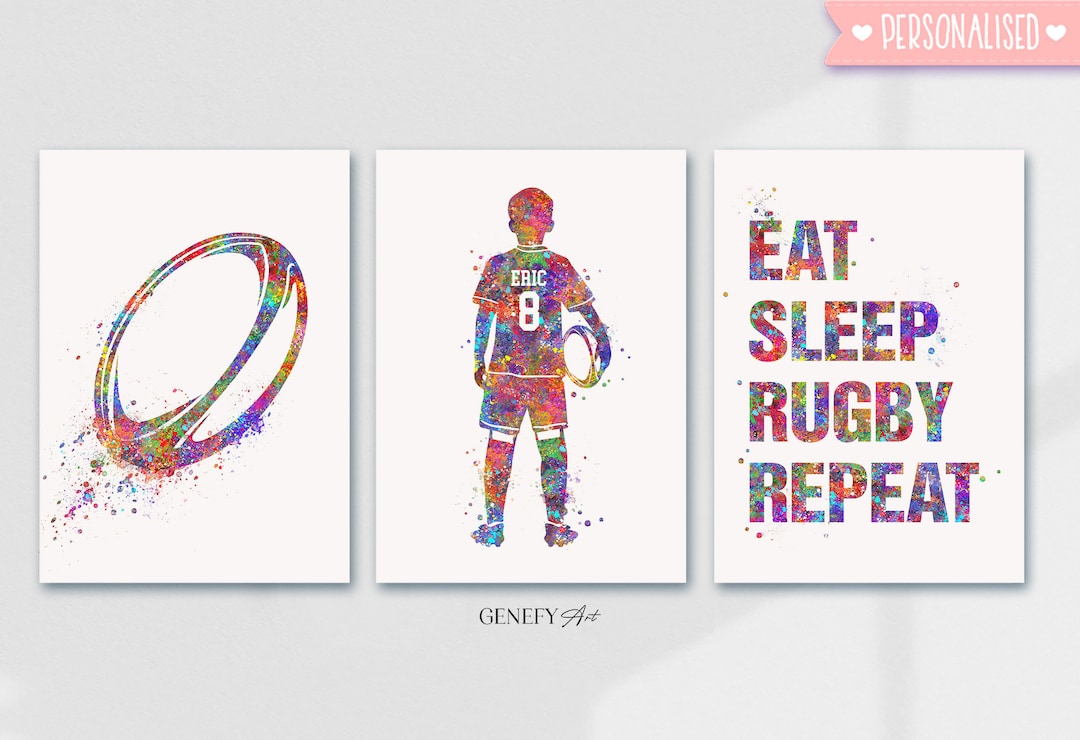 Rugby Watercolour Art Print - Set of 3 Prints - Rugby Player ...