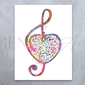 Music Notes Watercolor Art Print - G Clef Music Symbol Watercolor Art ...