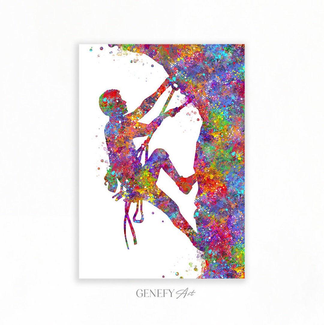 Rock Climbing Watercolor Art Print Outdoor Adventure Watercolor Art ...