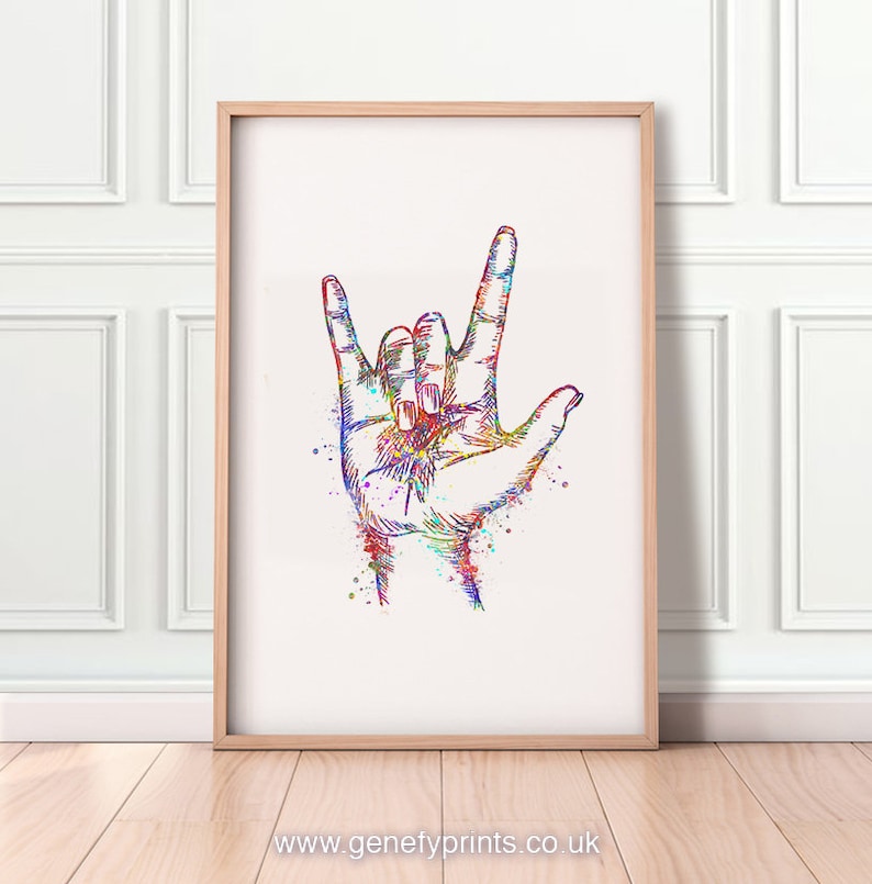 I Love You Hand Sign Watercolour Art Print ILY Hand Sign | Etsy