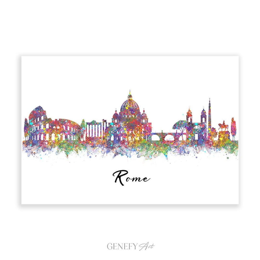 Rome Skyline Watercolour Art Print - Rome Cityscape Print - Rome ...