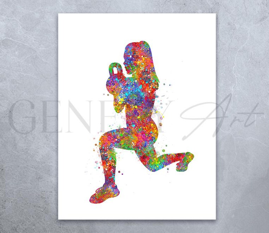 Kettlebell Workout Art Print: Female Training Watercolor Poster - Etsy