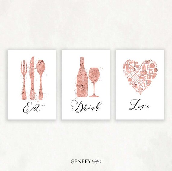 Kitchen Dining Watercolor Print Pink Kitchen Prints Set of - Etsy UK