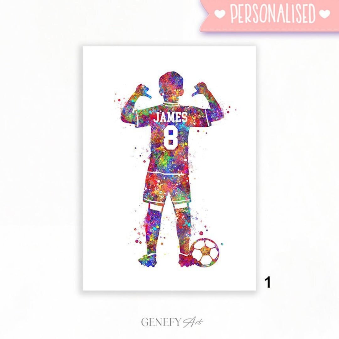 Personalised Boy Soccer Player Watercolour Art Print - Football Player ...