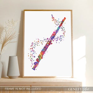 Flute Watercolour Art Print - Music Flute Instrument Watercolour Art ...