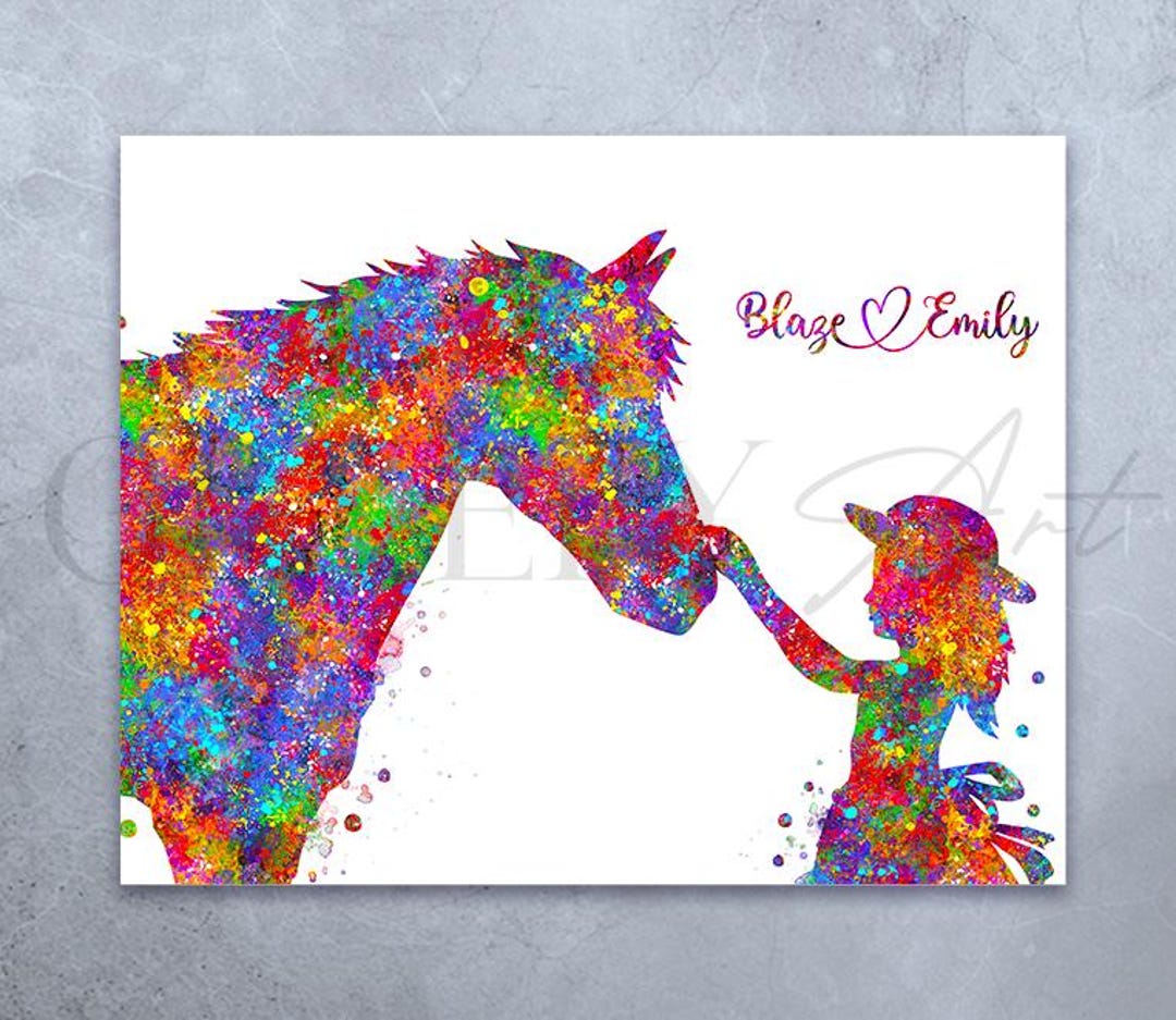 Personalised Horse and Little Girl Watercolour Art Print, Horse Decor ...