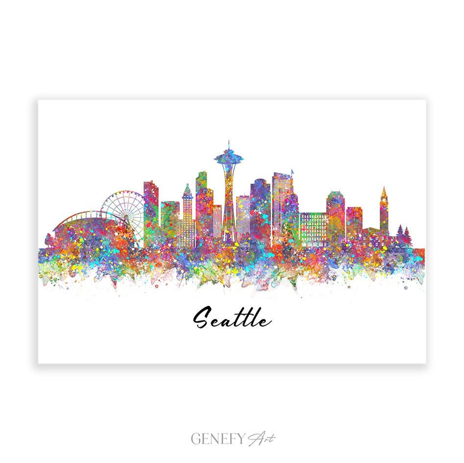 Seattle Skyline Watercolour Art Print Seattle Skyline Wall - Etsy