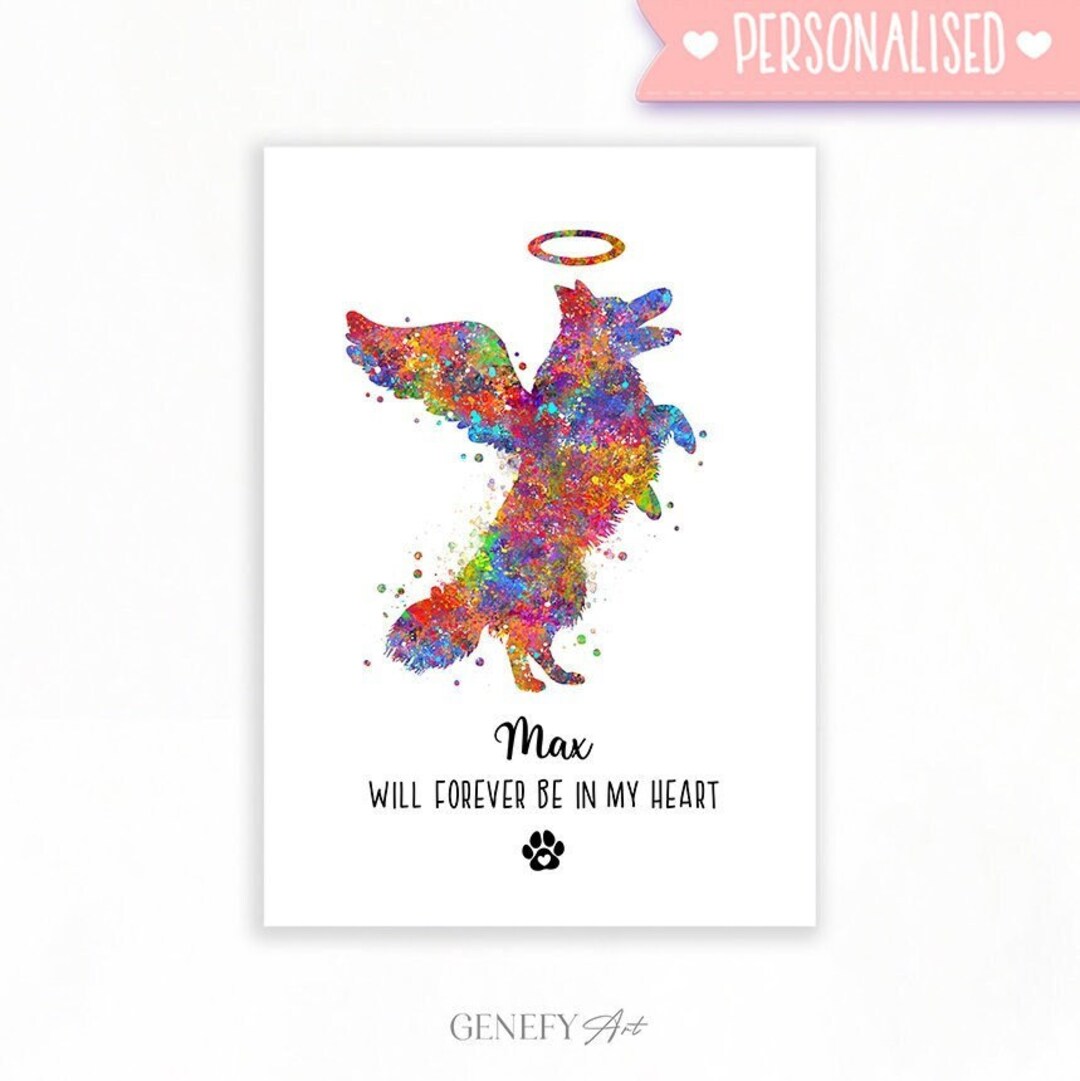 Personalised Border Collie With Angel Wings Watercolour Print Border ...