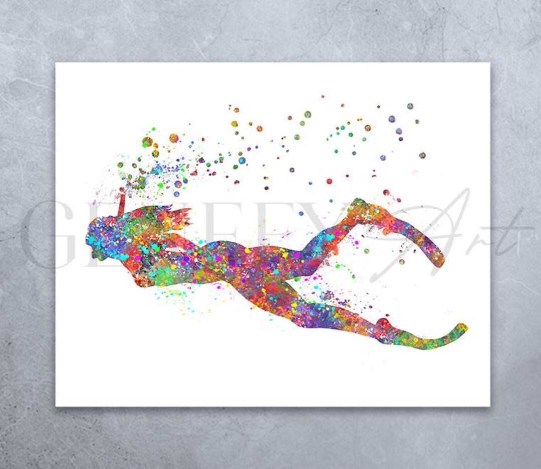 Scuba Diver Watercolor Art Print: Underwater Sport Poster - Etsy