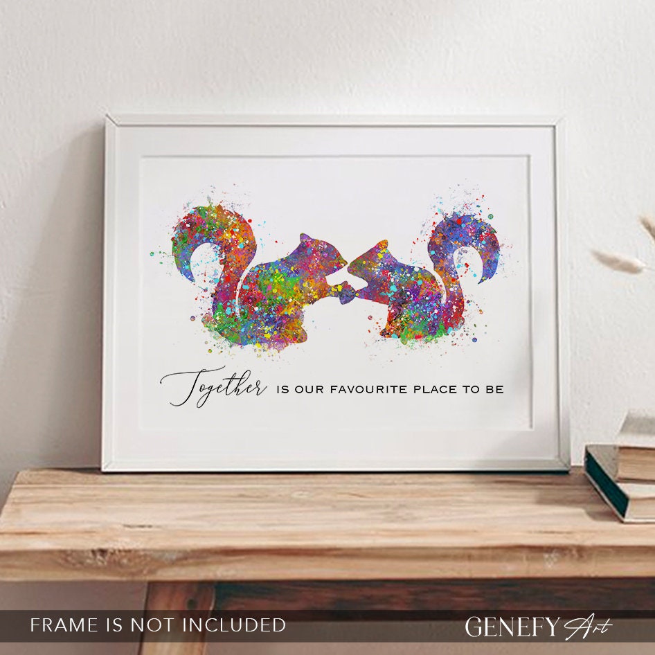 Squirrel Love Quote Watercolour Art Print Squirrel Couple - Etsy