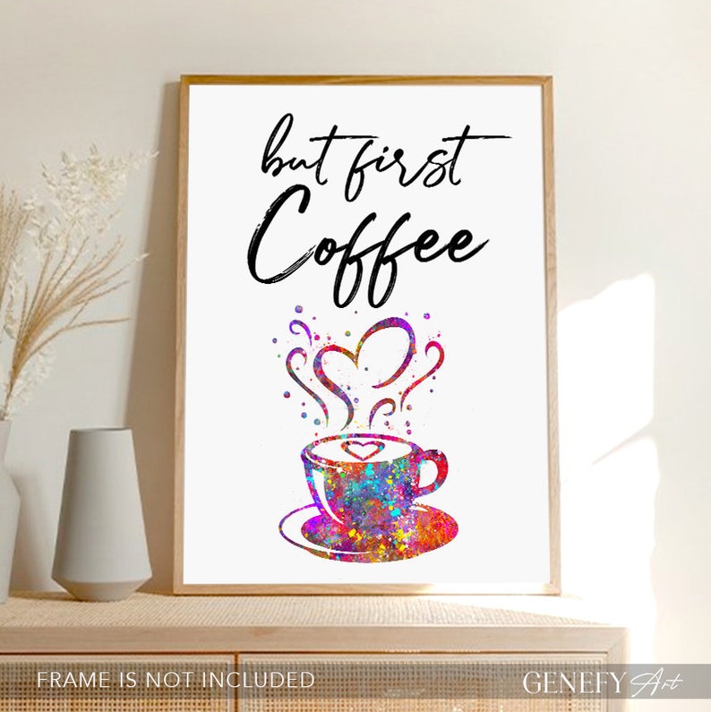 But First Coffee Typography Watercolour Art Print Coffee - Etsy UK