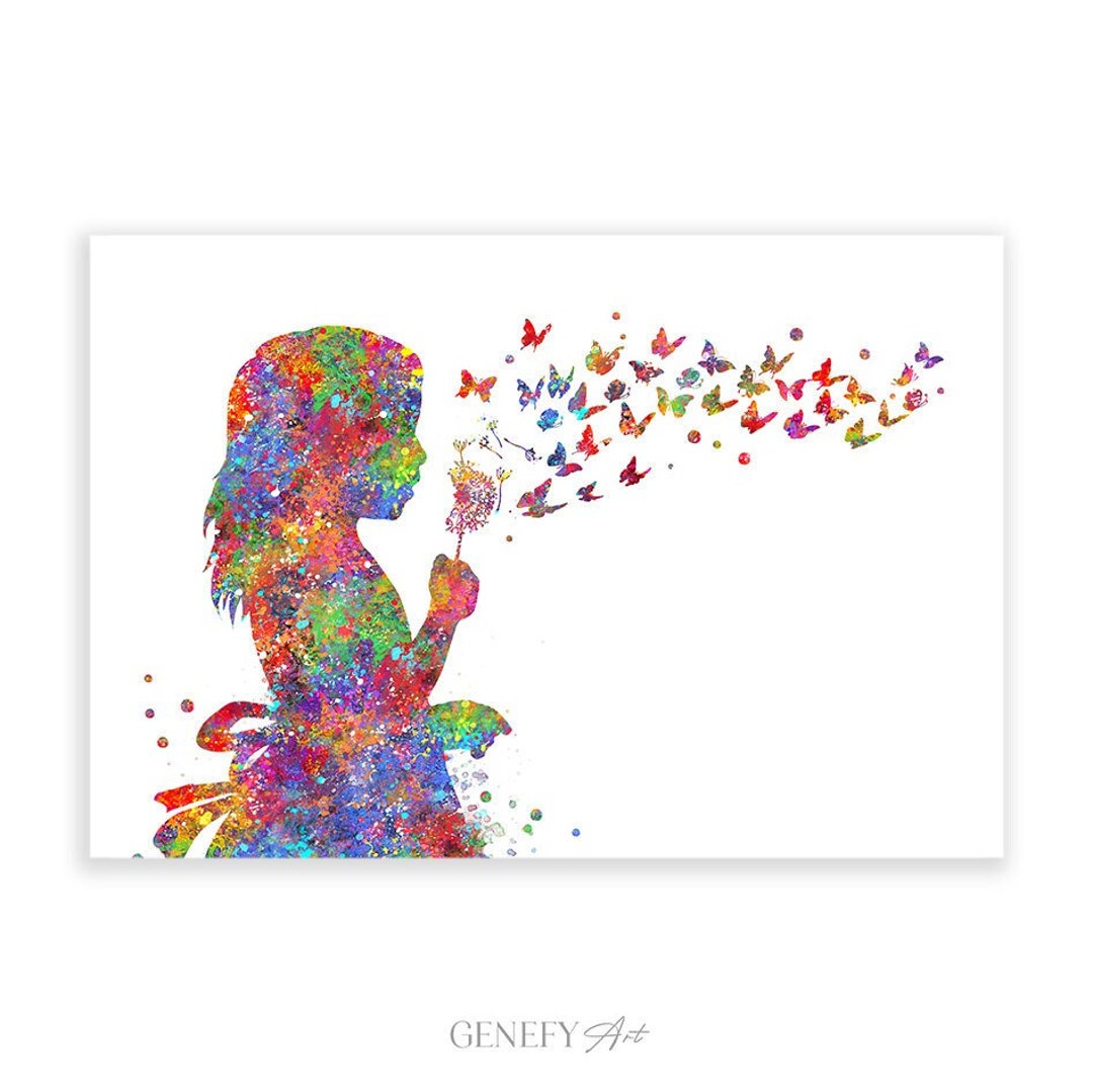 Girl Blowing Dandelion Watercolour Art Print Dandelion Wall Art Symbol Of Hope And Resilience