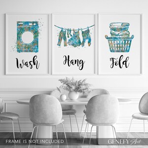Laundry Watercolor Art Print - Set of 3 Laundry Prints - Wash Hand Fold ...