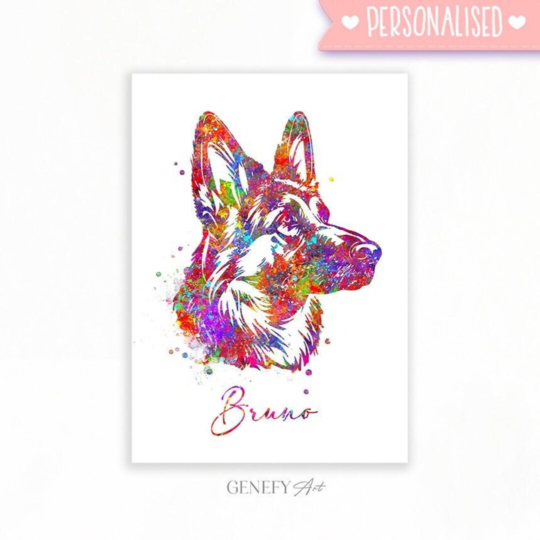 Personalised German Shepherd Portrait Watercolor Art Print German ...