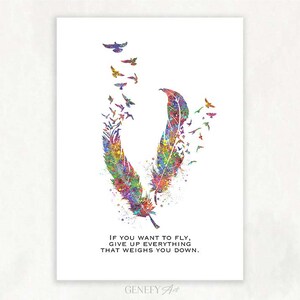 Birds Feather Quote Watercolor Art Print Inspirational Quotes ...