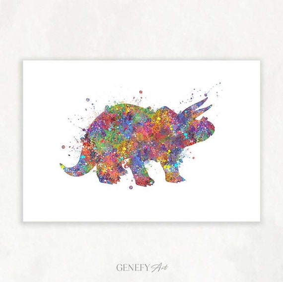 Dinosaur Triceratops Watercolour Art Print Dinosaur - Etsy