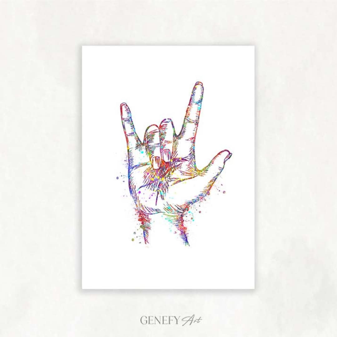 I Love You Hand Sign Watercolour Art Print - ILY Hand Sign Poster ...