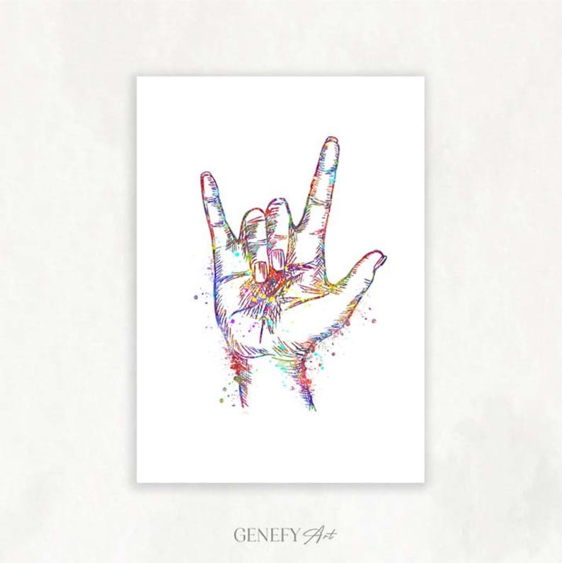 I Love You Hand Sign Watercolour Art Print ILY Hand Sign - Etsy