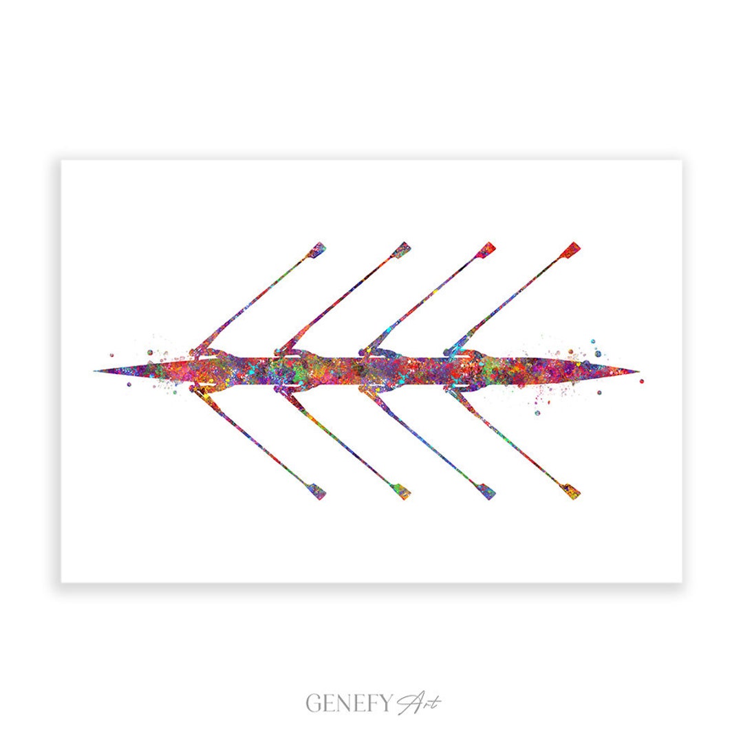 Quad Rowing Boat Watercolour Art Print Rowing Boat Poster Water Sports ...