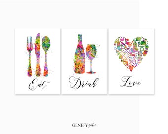 Dining Room Prints Set of 3 | Kitchen Wall Art | Family Prints | Home ...