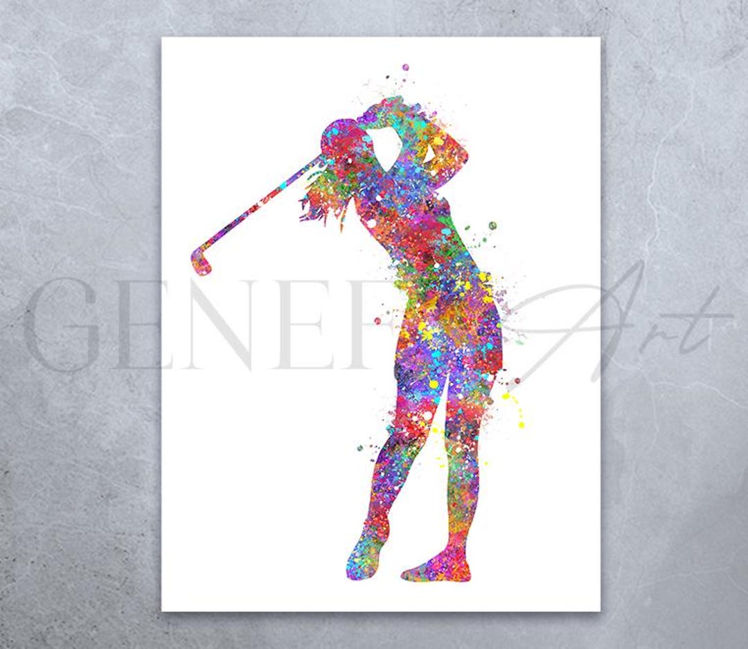 Female Golf Player Watercolour Art Print - Golf Sports Watercolour Art ...