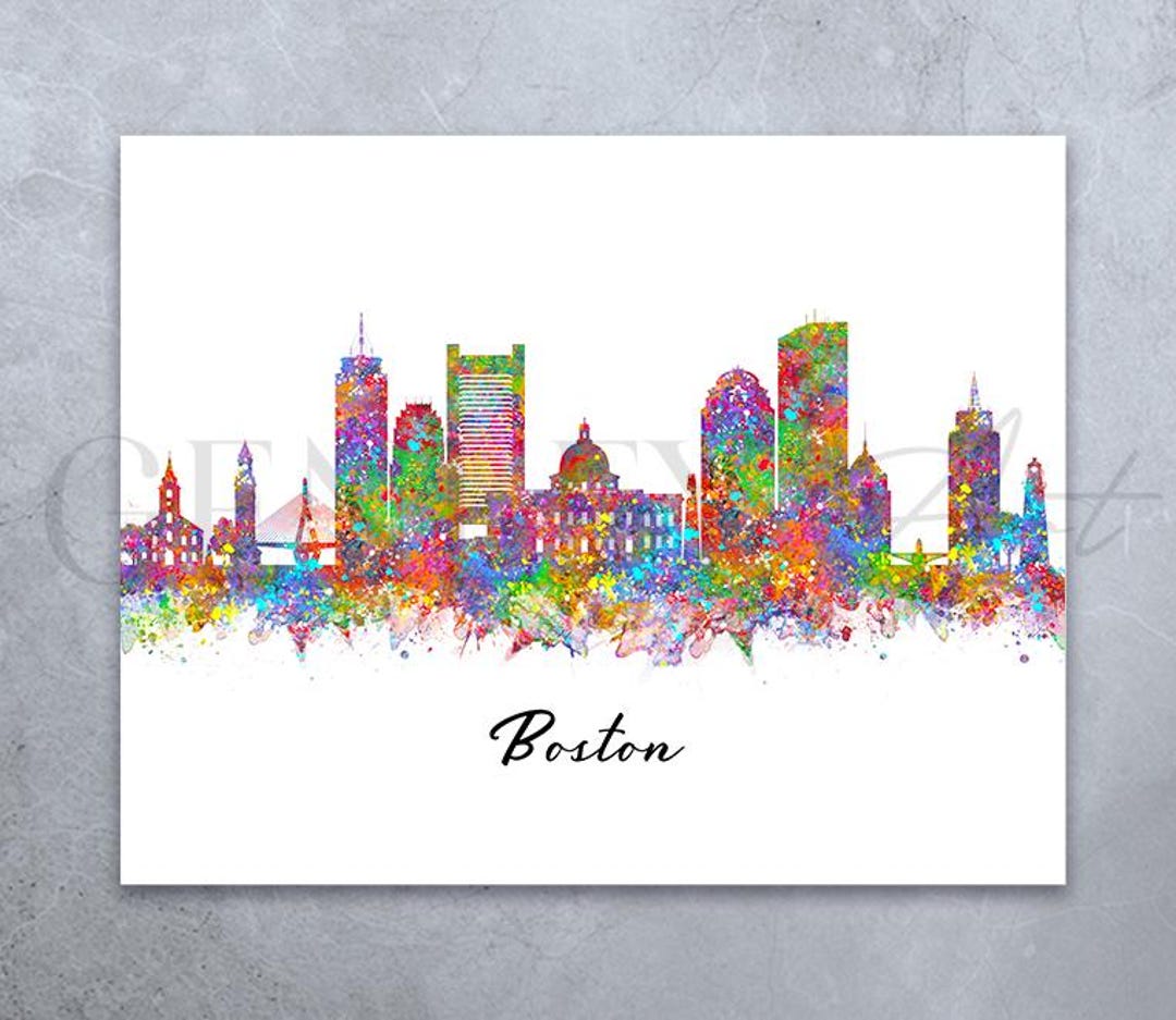 Boston Skyline Watercolor Art Print: Cityscape Wall Decor - Etsy