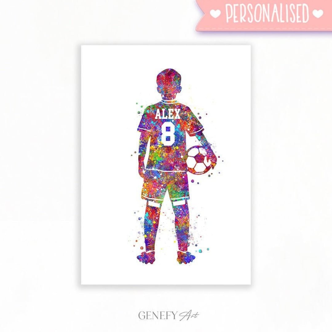 Personalised Boy Soccer Player Watercolour Art Print Soccer Player ...