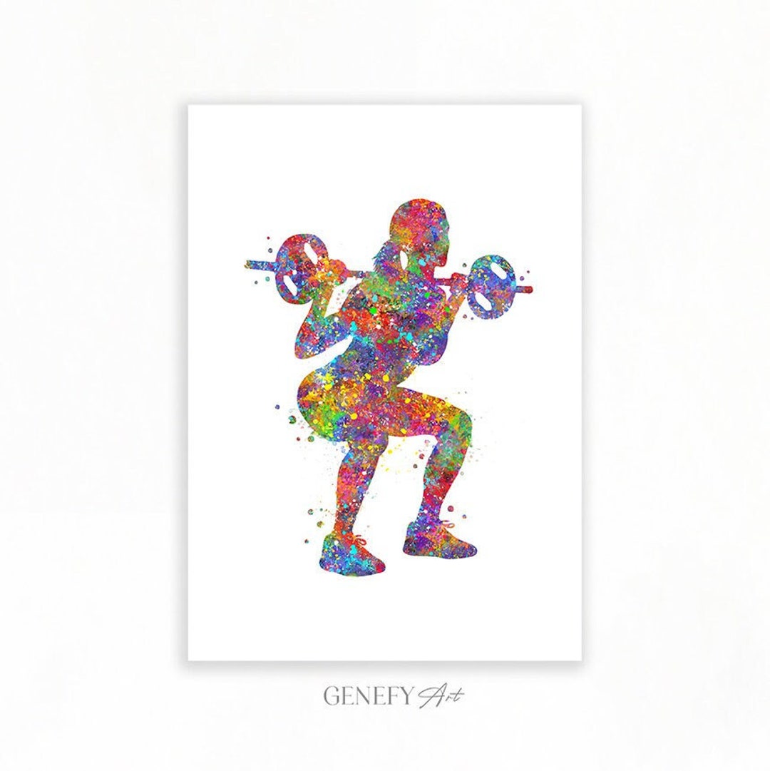 Watercolor Barbell Back Squat Art Print - Gym Wall Decor - Etsy