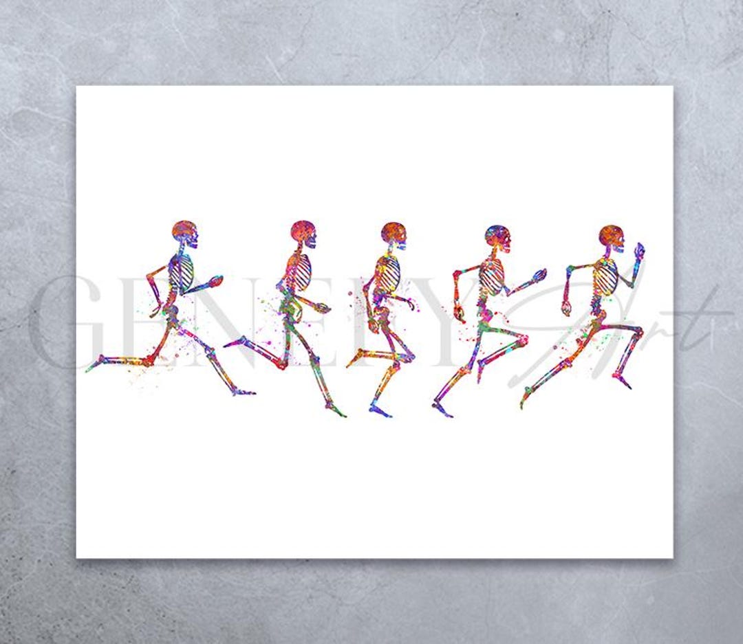Running Phases Watercolor Art Print - Skeleton Running Print - Human ...