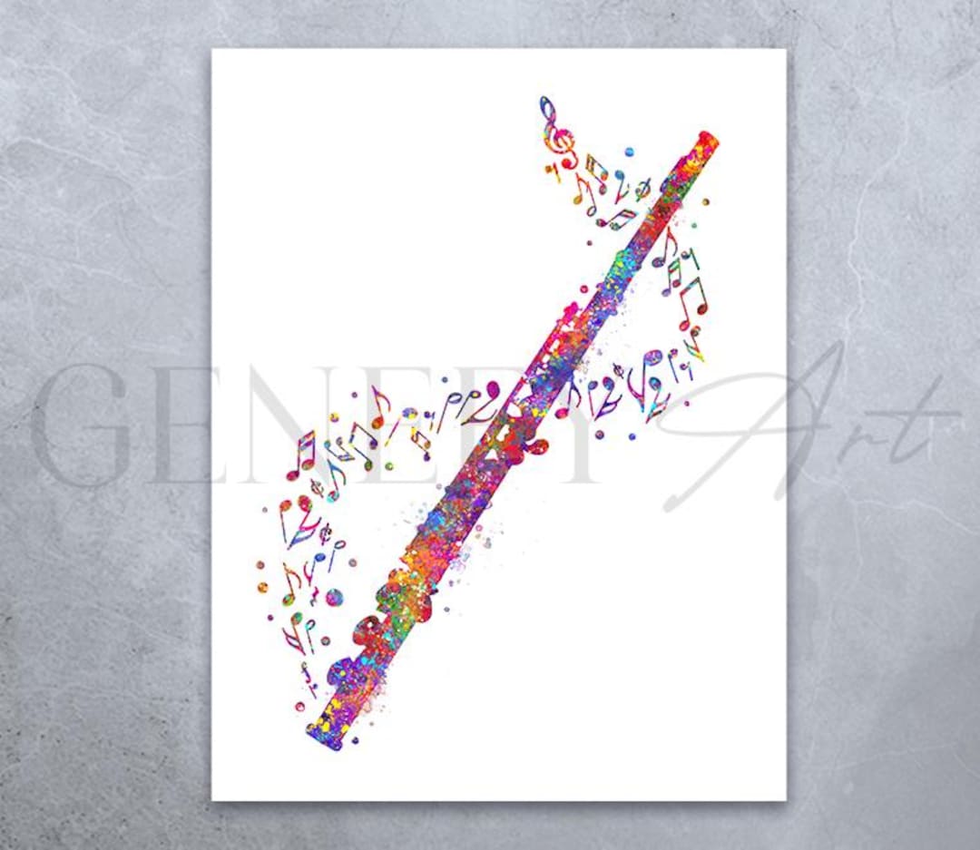 Flute Watercolour Art Print - Music Flute Instrument Watercolour Art - Flute Print - Flute ...