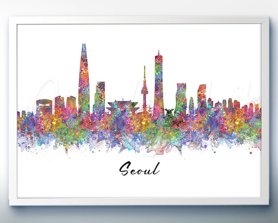 Seoul Skyline Watercolour Art Print Seoul Cityscape Print | Etsy