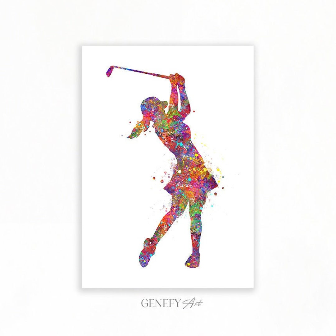 Female Golf Player Watercolour Art Print - Golf Sports Watercolour Art ...