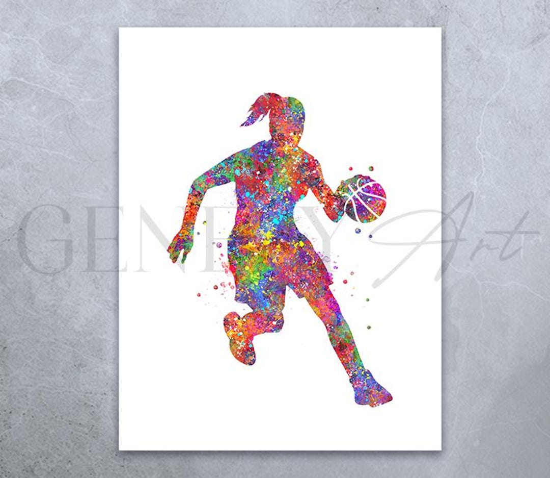 Watercolor Basketball Girl Art Print: Sports Poster - Etsy