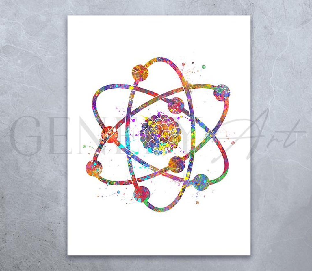 Atom Watercolor Print - Atomic Structure Print - Science Poster ...