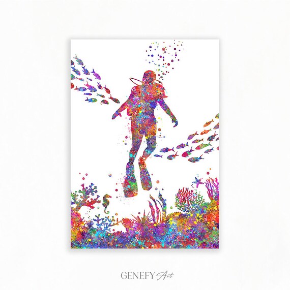 Scuba Diving Watercolour Print Female Scuba Diver Poster - Etsy
