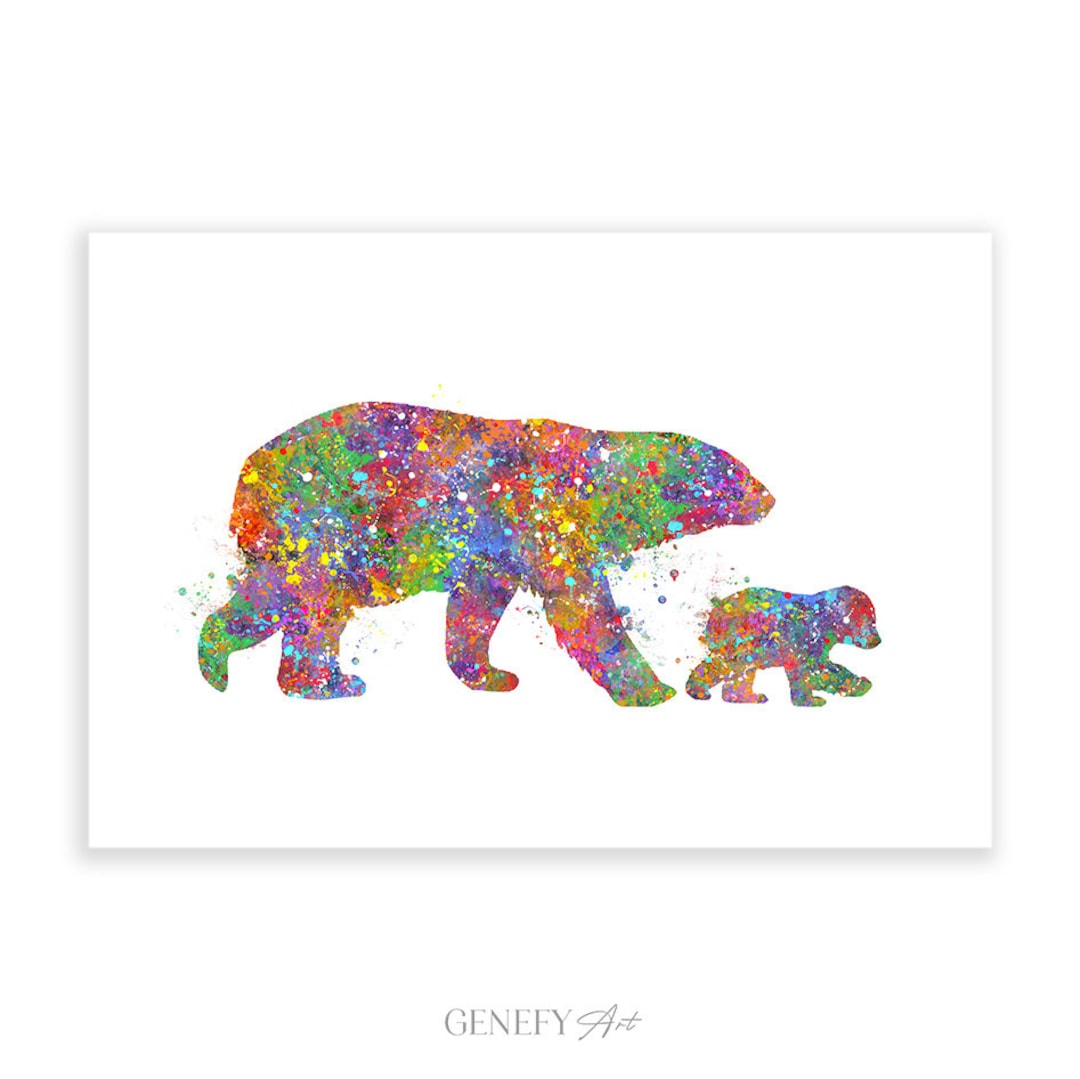 Mother Polar Bear and Cub Watercolor Art Print Artic Animal animal ...
