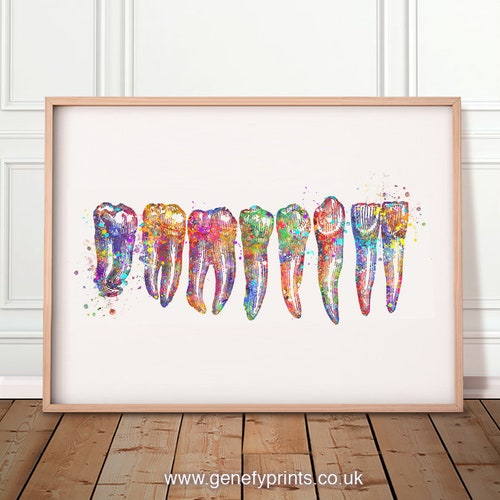 Human Teeth Watercolor Art Print Teeth Row Poster Molars and | Etsy