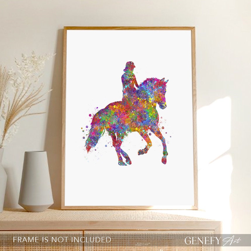 Horse Riding Watercolor Art Print Horse Portrait - Etsy