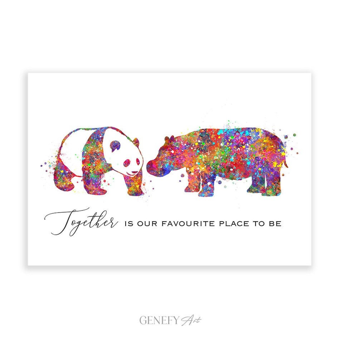 Panda and Hippo Love Quote Watercolour Art Print Panda Hippo Print ...
