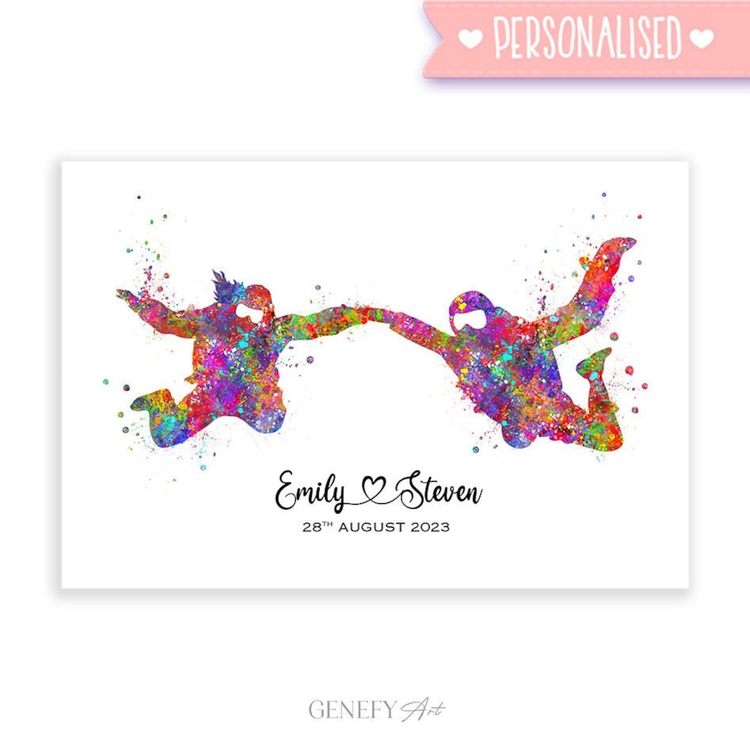 Personalised Skydiving Couple Watercolour Art Print - Skydiving Couple ...