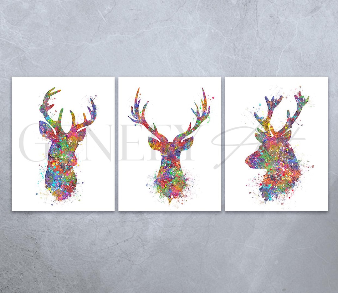 Antler Watercolour Print - Set of 3 Prints - Deer Antler Prints - Stag ...