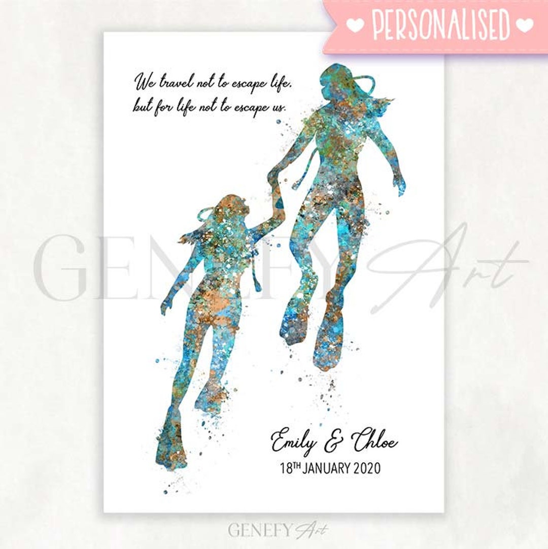 Personalized Scuba Divers Watercolor Print - Friend Gift - Etsy