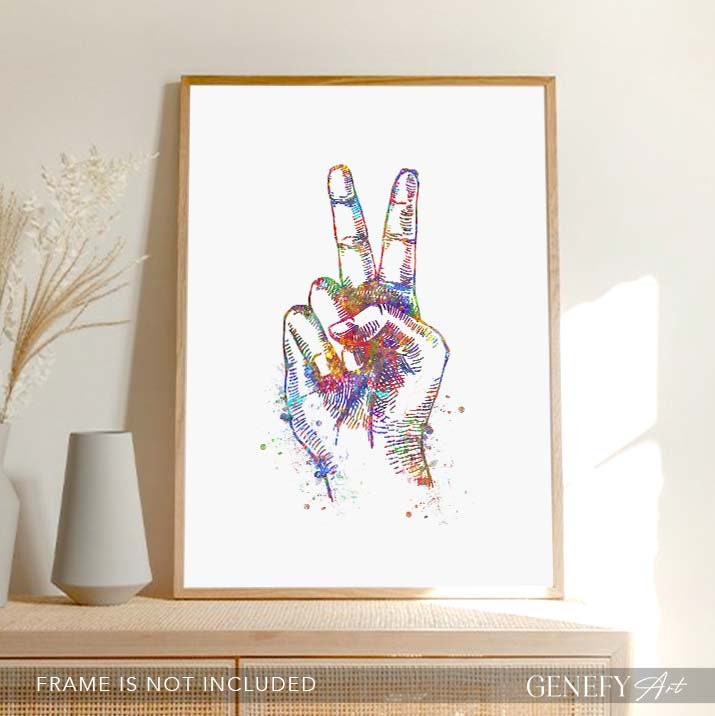 Peace Hand Sign Watercolour Art Print Peace Hand Sign | Etsy
