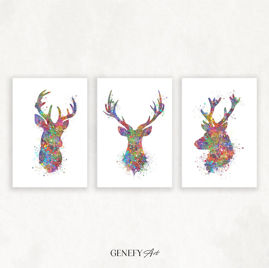 Antler Watercolour Print Set of 3 Prints Deer Antler Prints Stag Poster ...