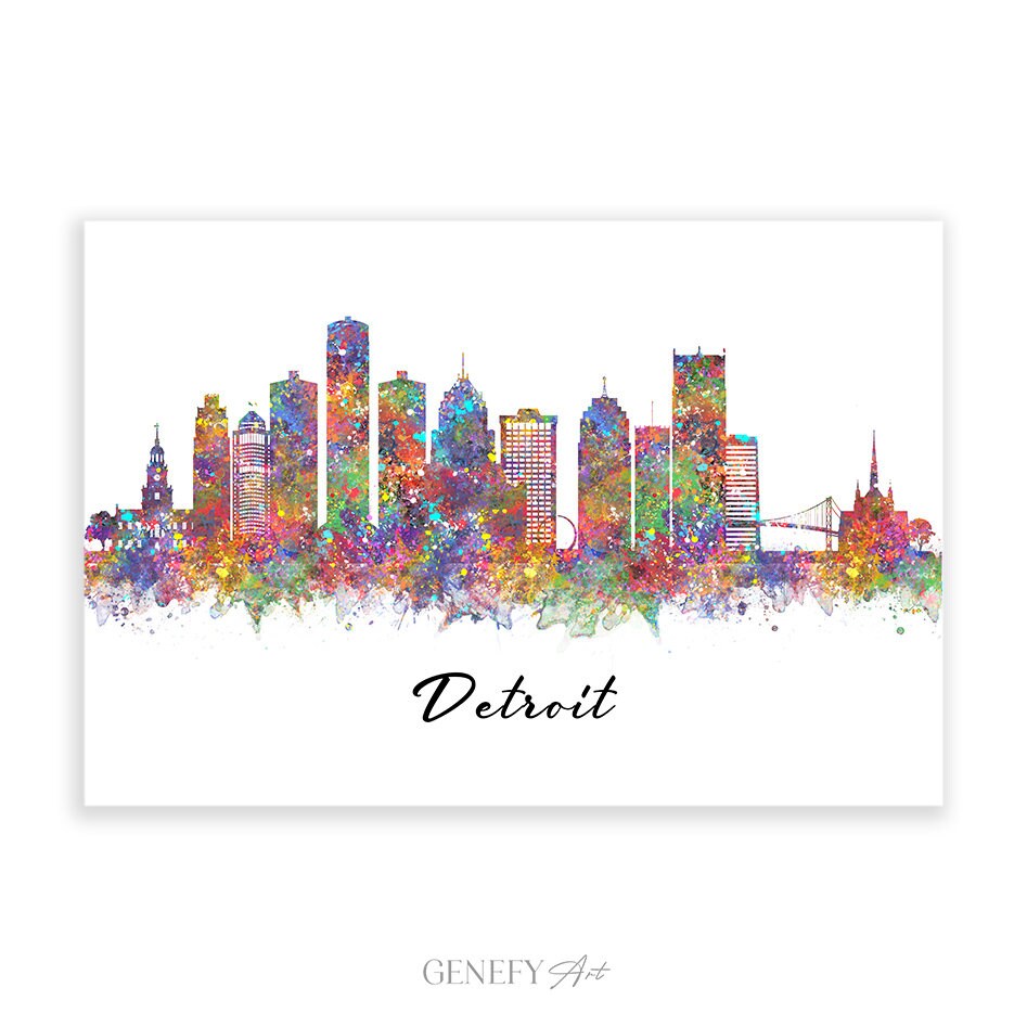 Detroit Skyline Watercolour Art Print Detroit Cityscape - Etsy