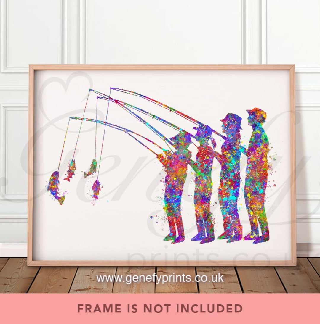 Fishing Family of 4 Watercolour Art Print Fishing Art Print Fishing ...