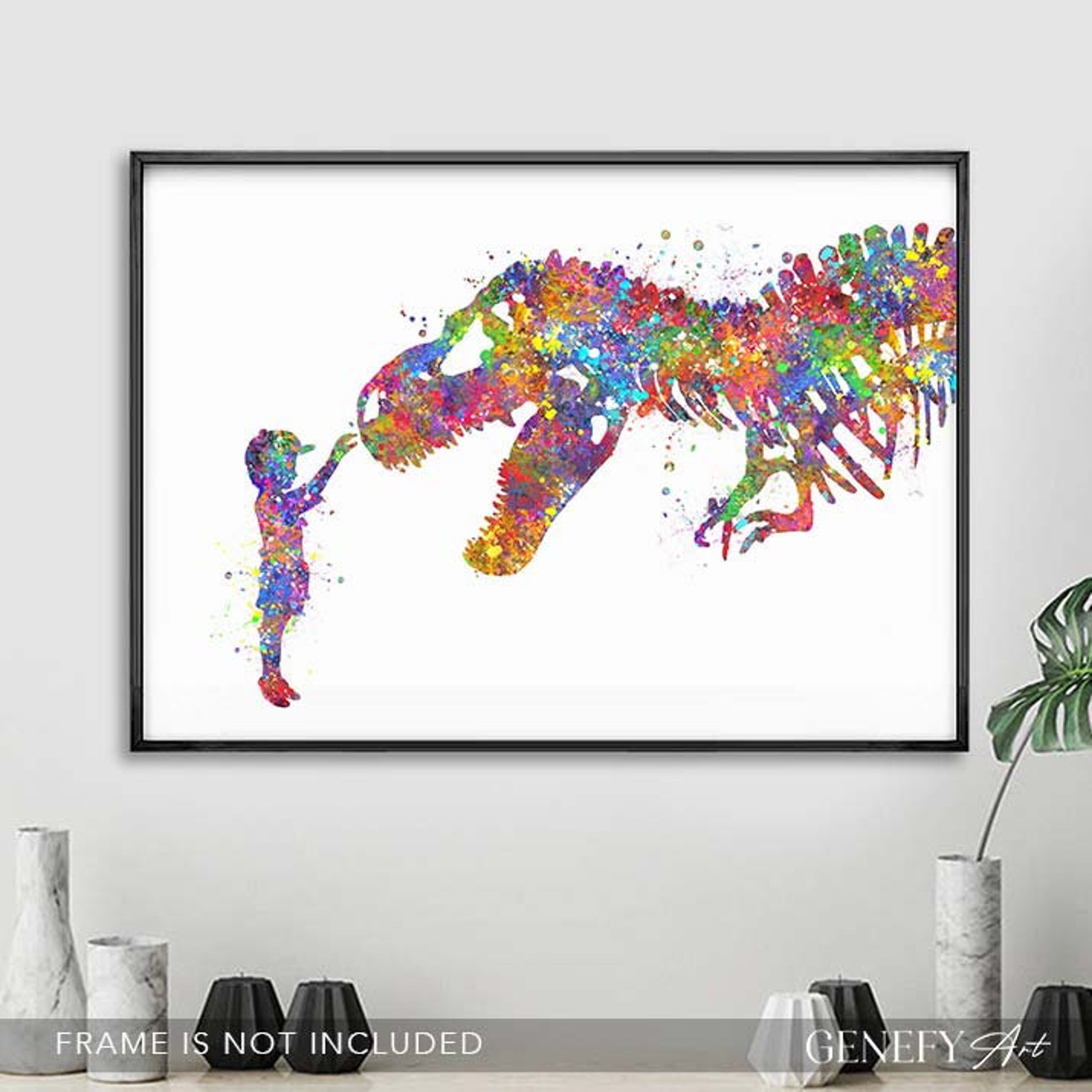 T-rex Watercolor Print: Boy and Dinosaur Nursery Wall Art - Etsy