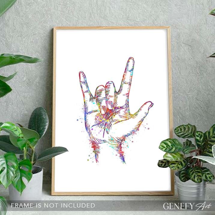I Love You Hand Sign Watercolour Art Print ILY Hand Sign - Etsy