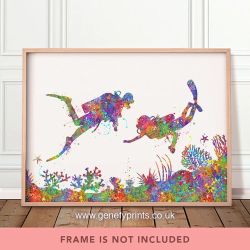 Scuba Diving Couple Watercolor Print Scuba Diving Poster - Etsy